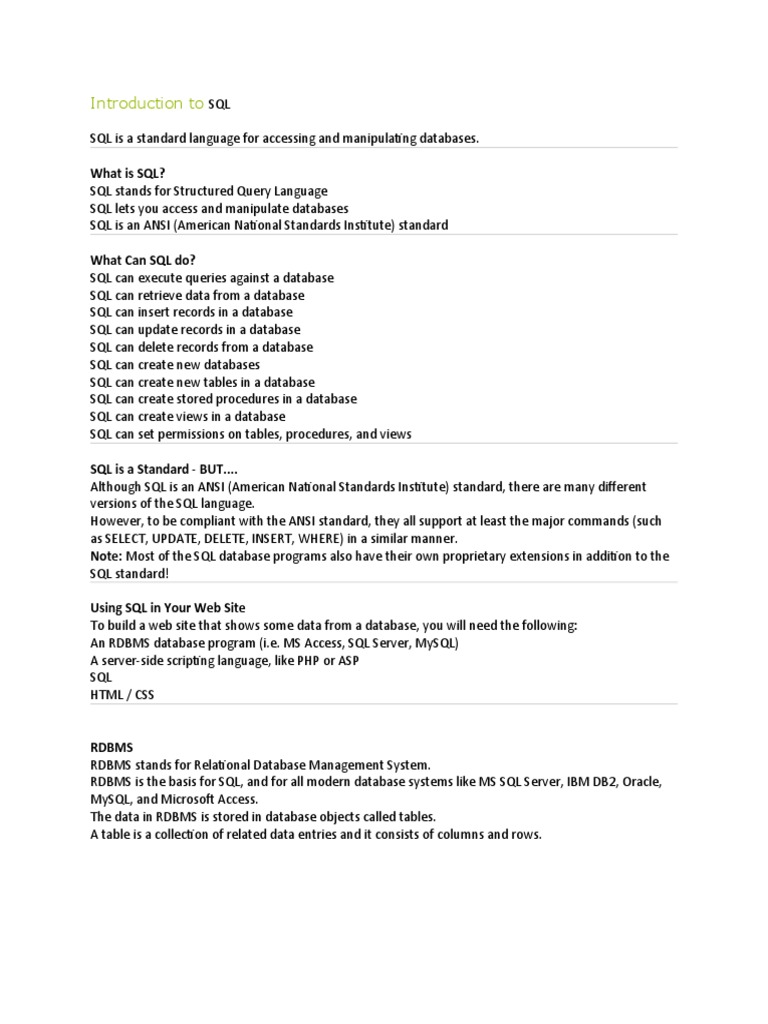 Introduction To SQL | Download Free PDF | Sql | Databases