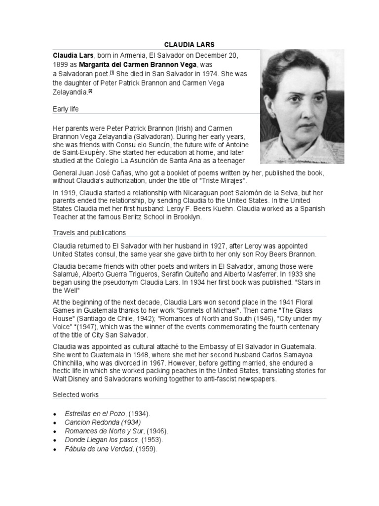 Claudia Lars, Salvadoran Poet Born in Armenia | PDF | El Salvador | Poets