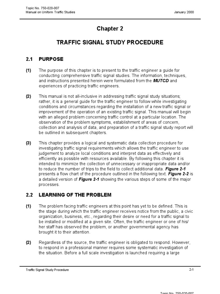 Traffic Signal Study Procedure: 2.1 Purpose | PDF | Traffic | Traffic Light