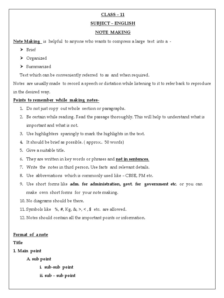 Class 11 Eng - Note Making | PDF | Compost | Soil