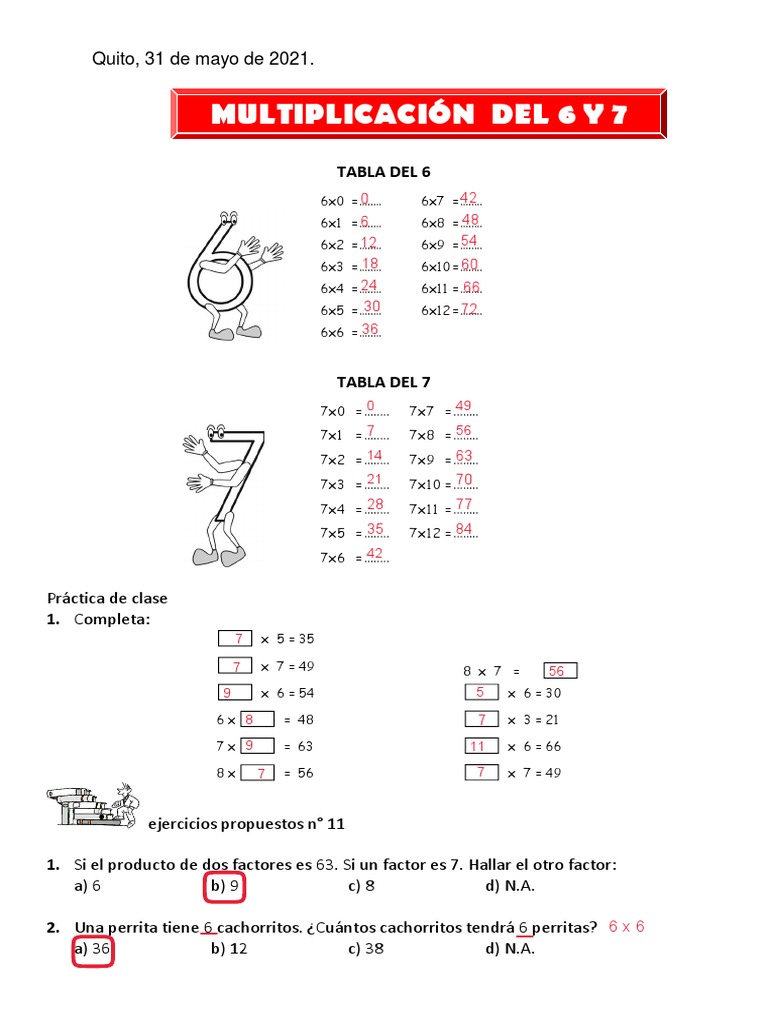 Multiplicacion Del 6 Y 7 | PDF