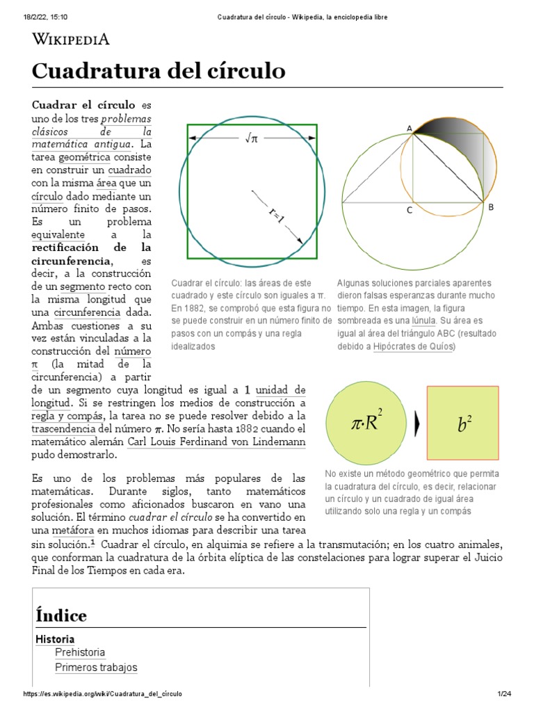 Cuadratura Del Círculo - Wikipedia, La Enciclopedia Libre | PDF | Pi ...