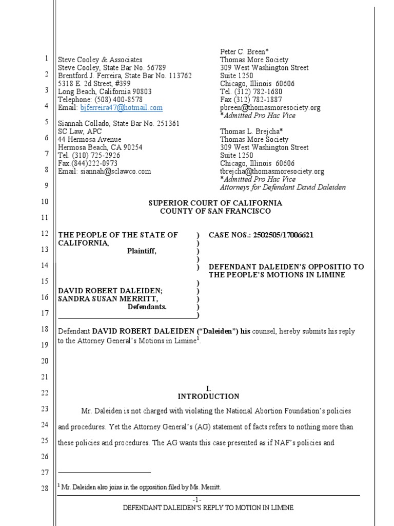 David Daleiden Opposes State of California Motions in Limine | PDF ...