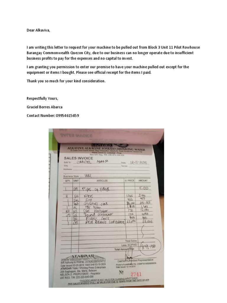 Letter For Machine Pull Out | PDF