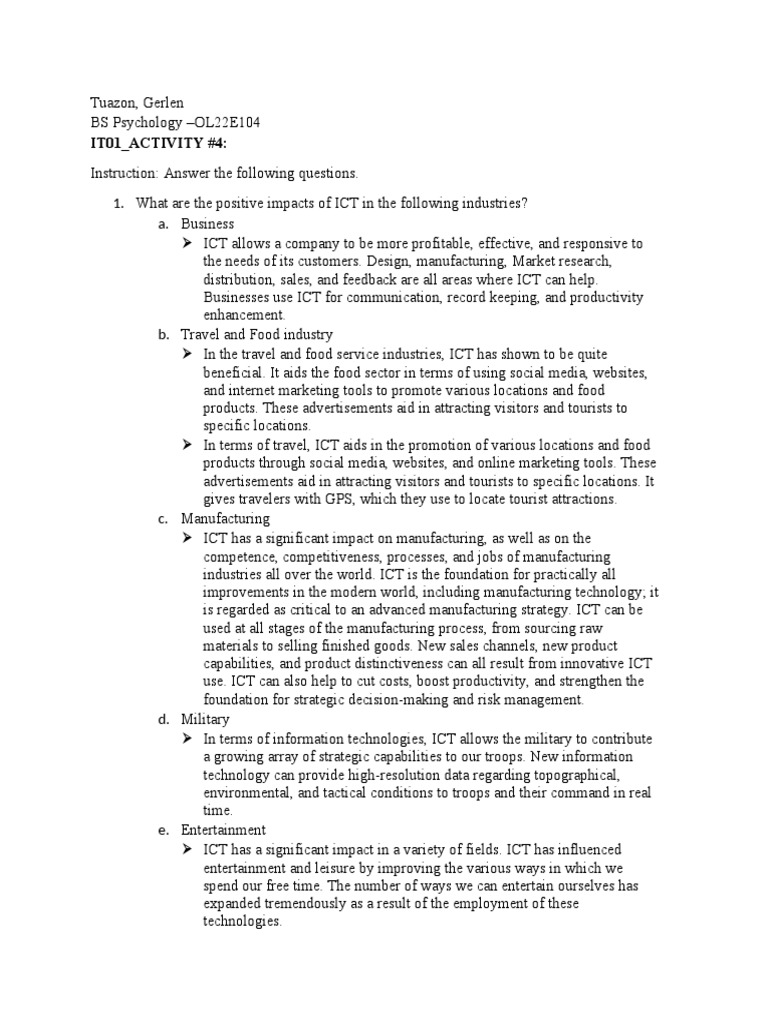 It01 Activity 4 - Ol22e104 - Tuazon | PDF | Information Technology | Social Media