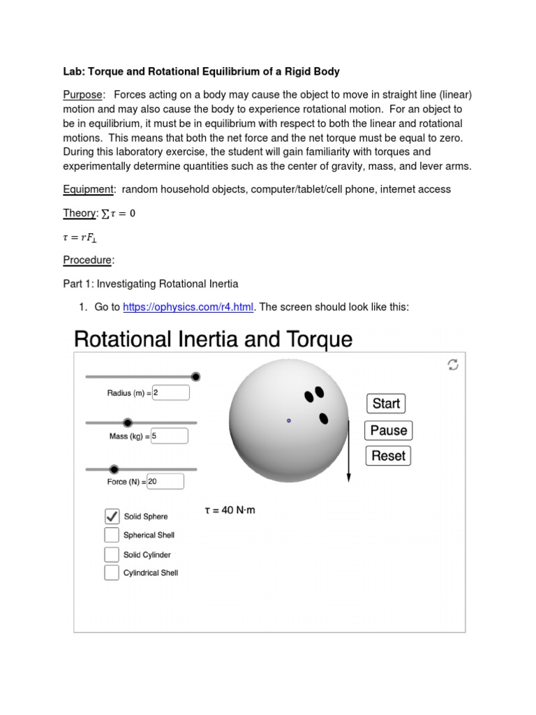 Lab: Torque and Rotational Equilibrium of A Rigid Body | PDF | Center ...