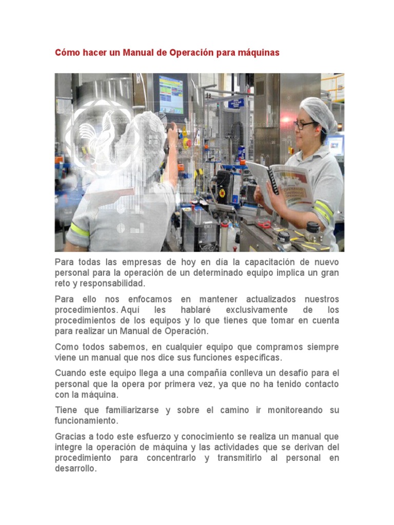Cómo Hacer Un Manual de Operación para Máquinas | PDF | Conocimiento ...