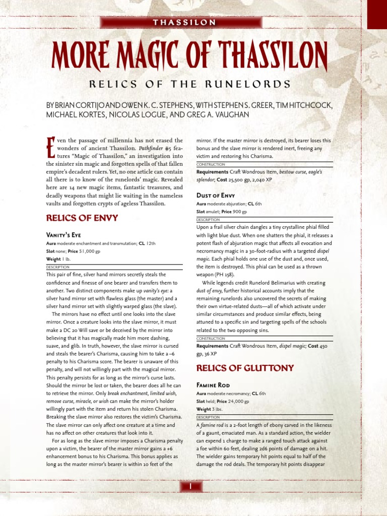 More Magic of Thassilon: Relics of The Runelords | PDF | Glove | Clothing