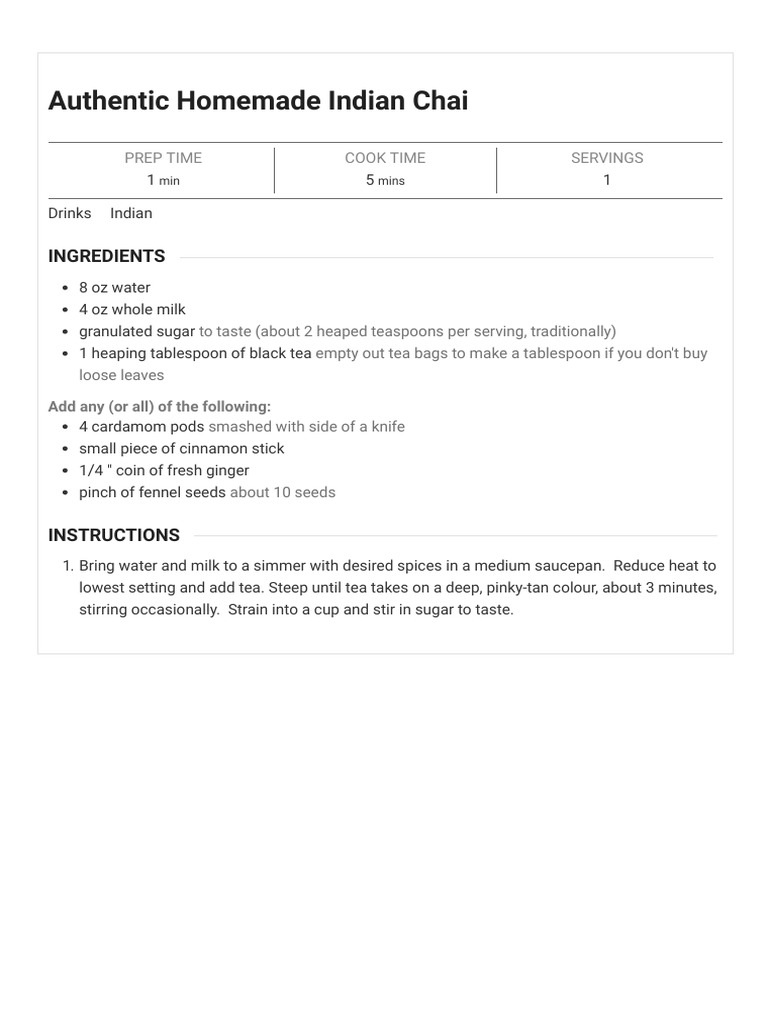 Authentic Indian Chai Recipe Guide | PDF