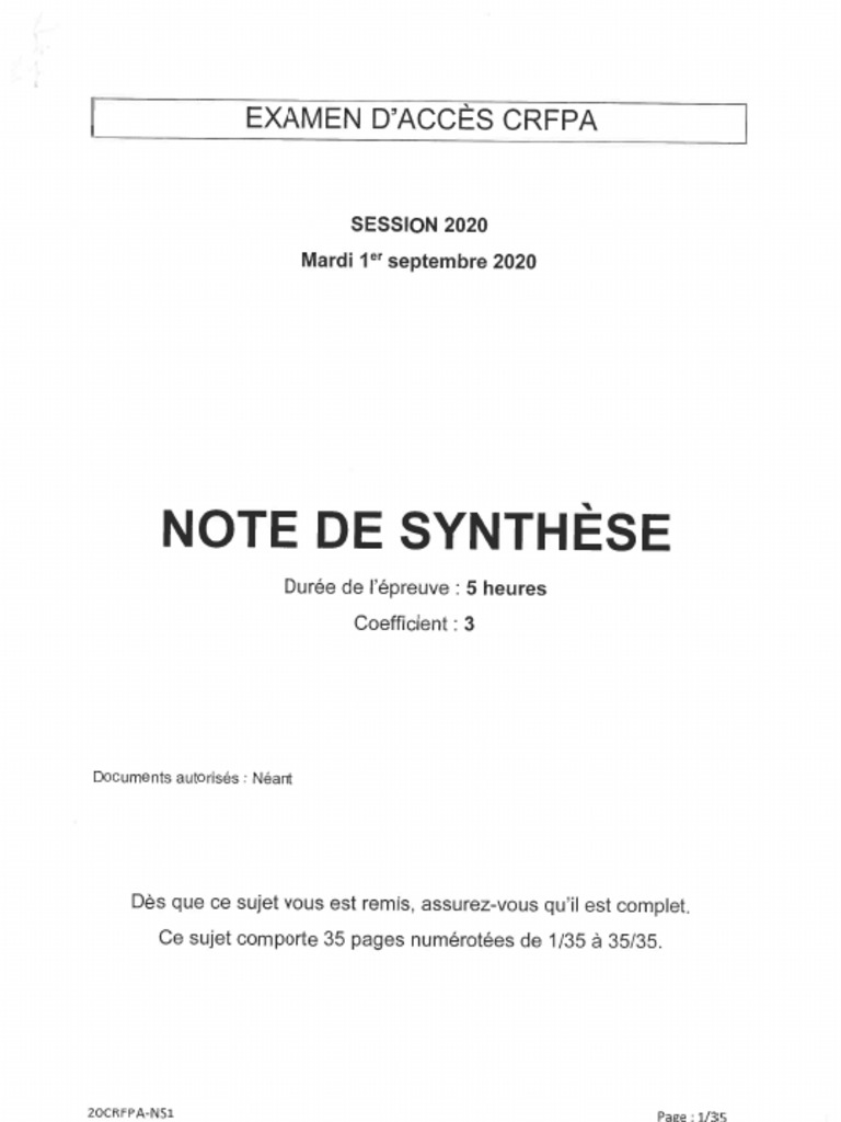 Examen Crfpa Note-Synthese 2020 | PDF