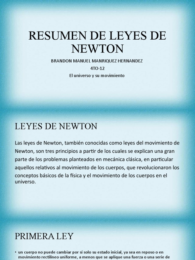 Las tres leyes fundamentales del movimiento de Newton | PDF | Las leyes ...