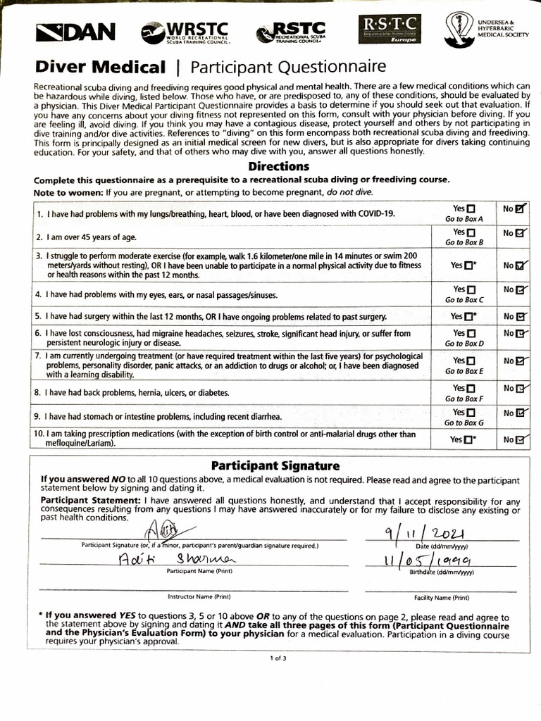 Scuba Diving Medical Form | PDF | Underwater Diving | Scuba Diving