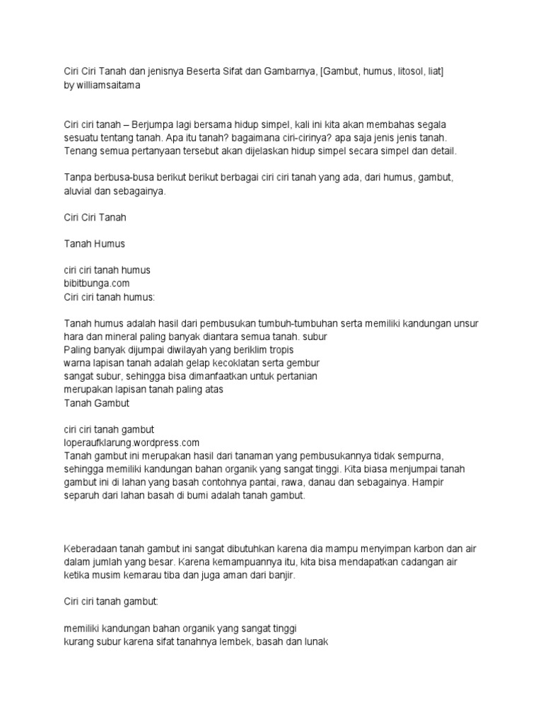 Ciri Ciri Tanah Dan Jenisnya Beserta Sifat Dan Gambarnya, - Gambut ...