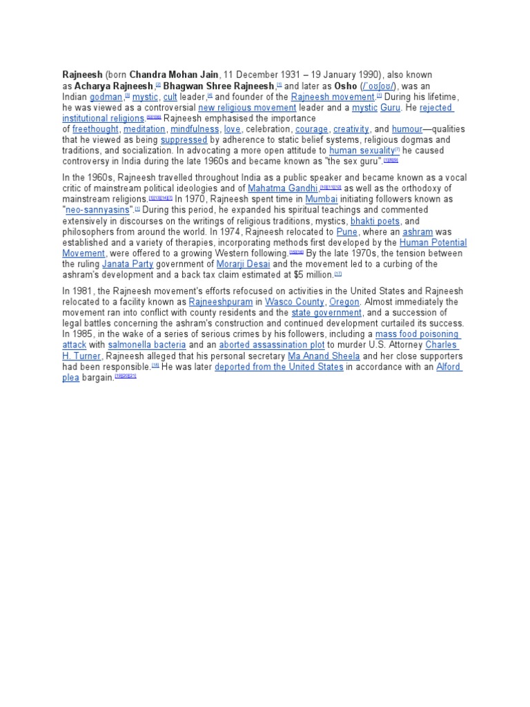 Rajneesh (Born Chandra Mohan Jain, 11 December 1931 - 19 January 1990 ...