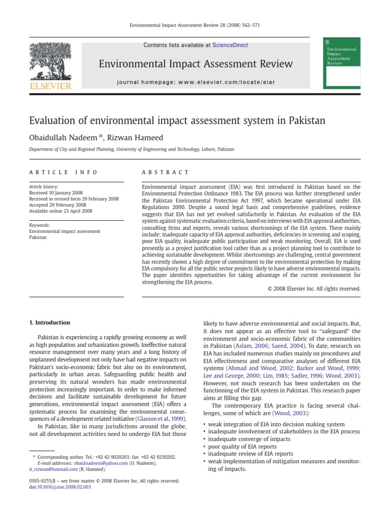 Evaluation of Environmental Impact Assessment System in Pakistan ...