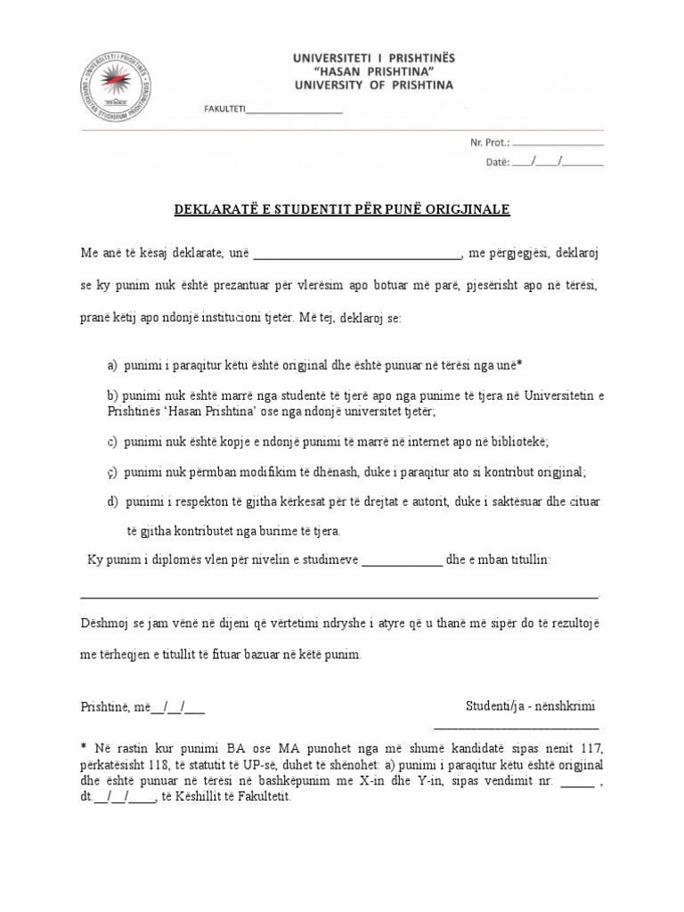Deklarate e Studentit | PDF