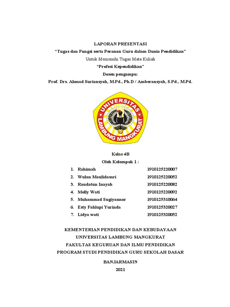 1 Laporan Presentasi Profesi Kependidikan Kel 1 | PDF