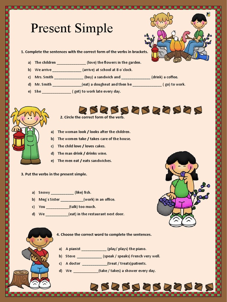 Present Simple: 1. Complete The Sentences With The Correct Form of The ...