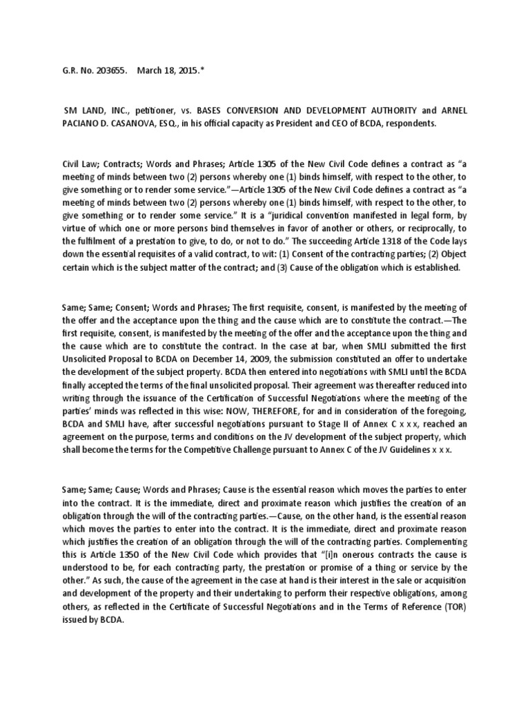 SM Land, Inc. vs. Bases Conversion and Development Authority | PDF ...