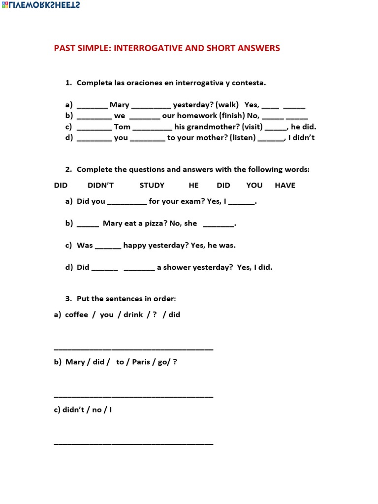 Past Simple: Interrogative and Short Answers | PDF