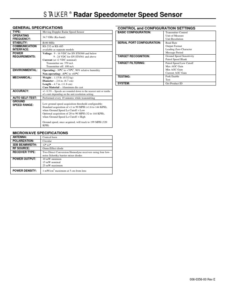 Speedometer Speed Sensor Specification | PDF | Radar | Sensor