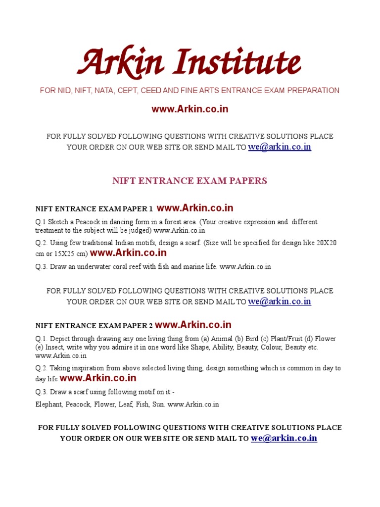 NIFT Entrance Exam Question Papers | PDF | Home & Garden