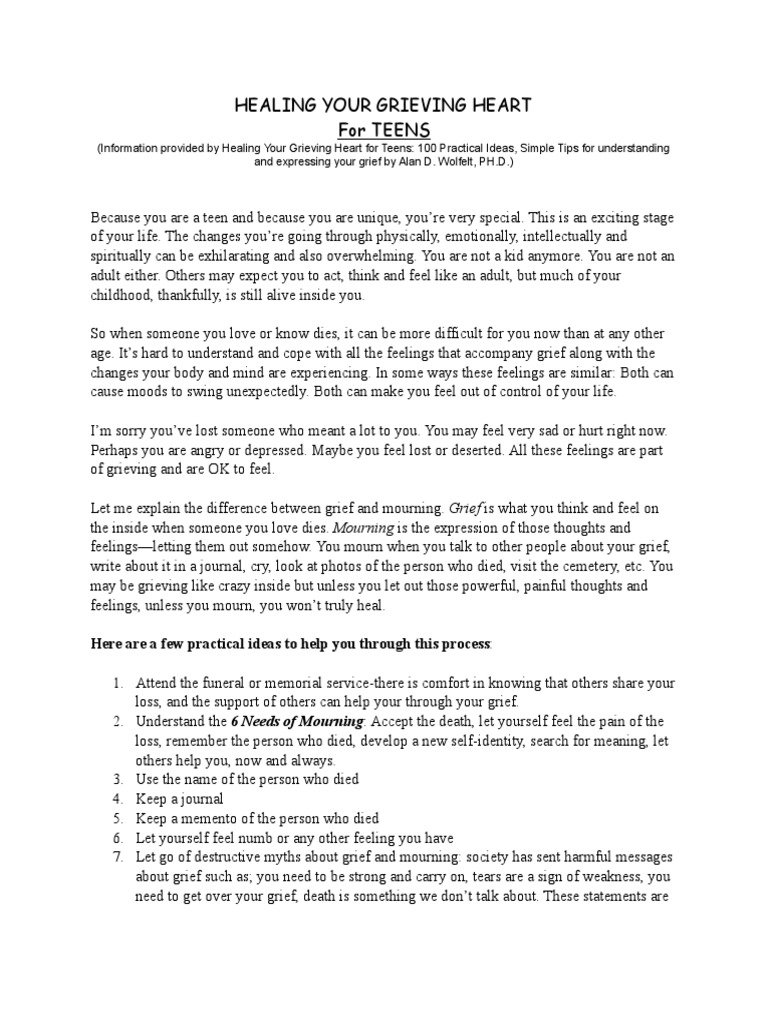 Healing Your Grieving Heart For Teens Pdf Grief Feeling