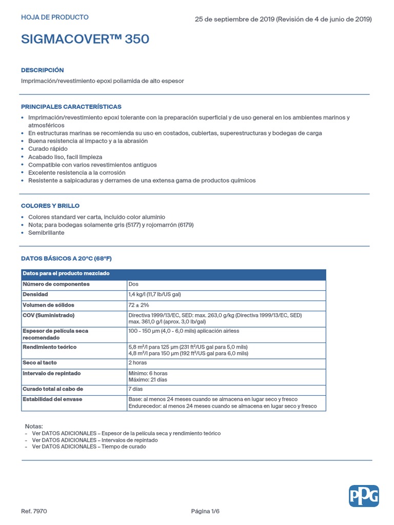 Carta Tecnica SIGMA COVER 350 | PDF | Información | Epoxy