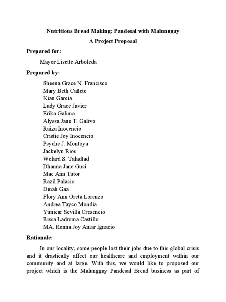 Nutritious Bread Making: Pandesal With Malunggay A Project Proposal ...
