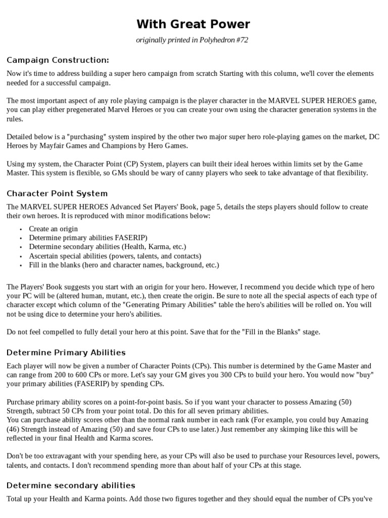 Character Point System From Polyhedron 72 | PDF | Gaming | Tabletop Games