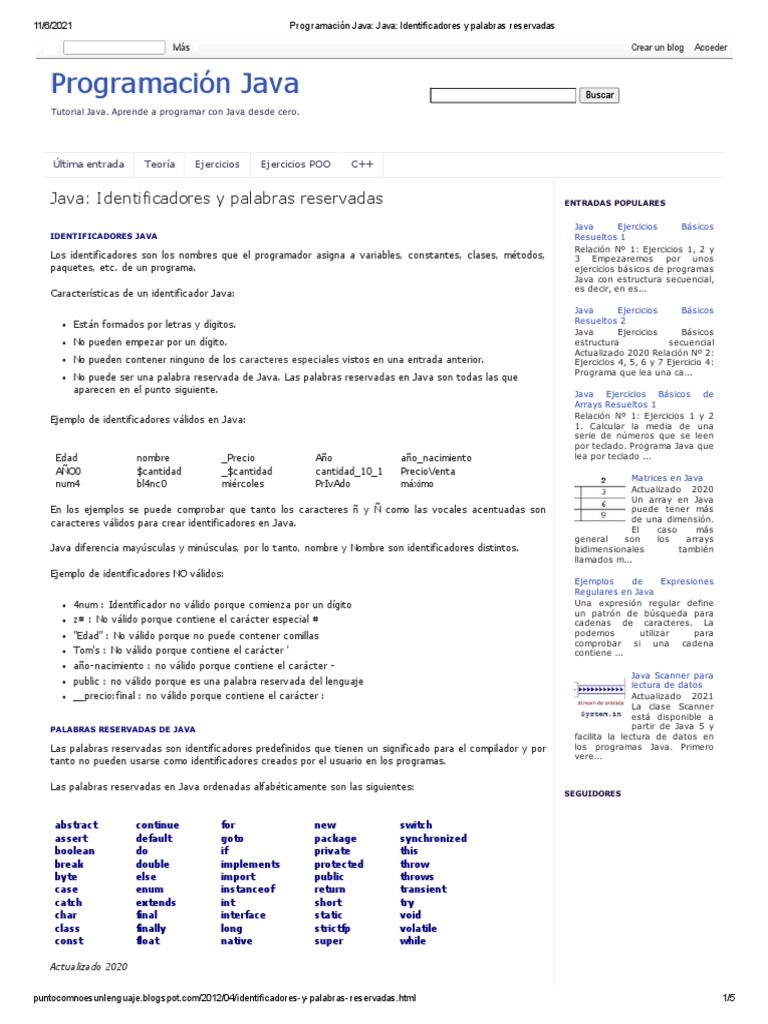 3-Programación Java - Java - Identificadores y Palabras Reservadas | PDF | Java (lenguaje de ...