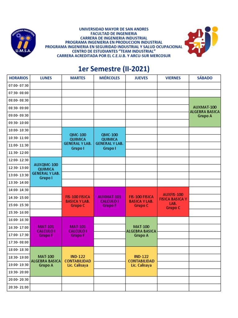 Horarios Ind 2 2021 Pdf Ingeniería Interacciones De Disciplina