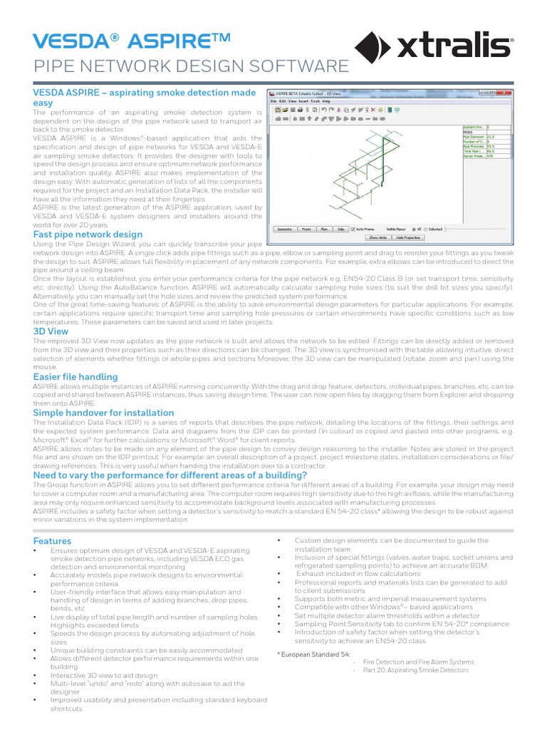 Vesda Aspire: Pipe Network Design Software | PDF | Pipe (Fluid ...