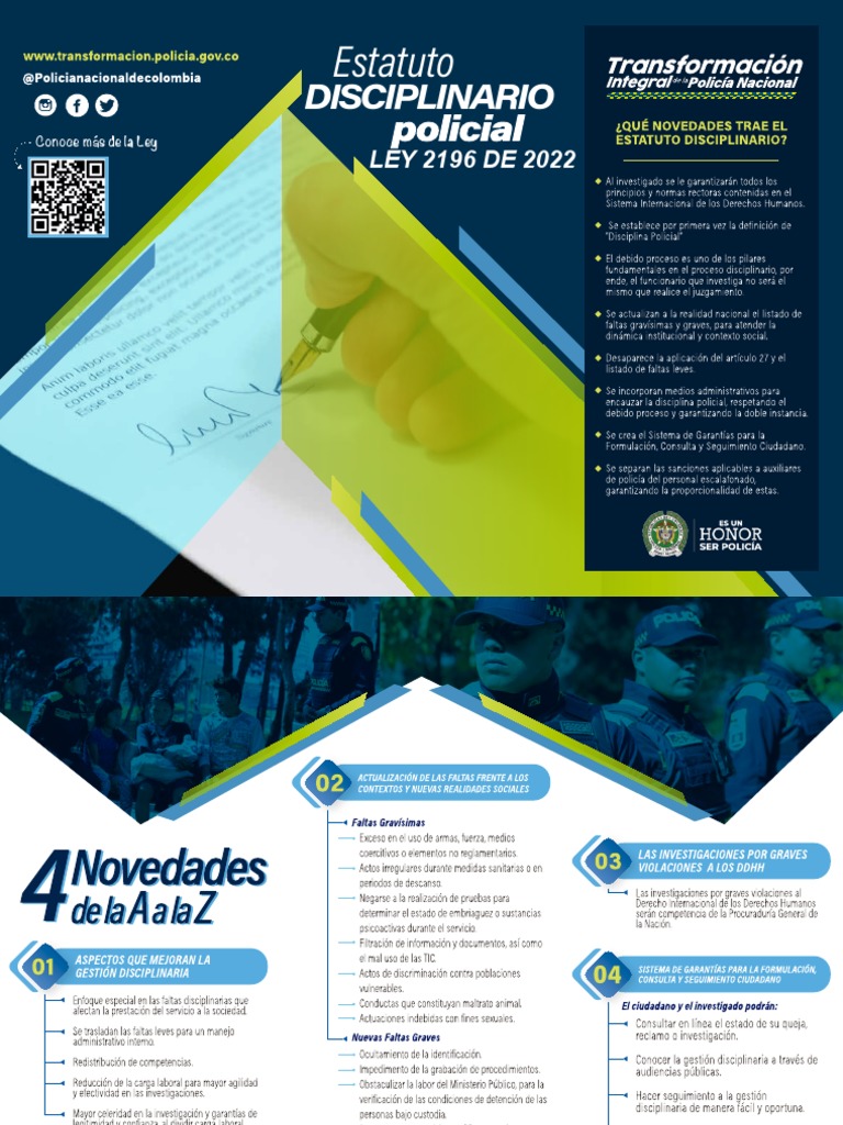 NOVEDADES Brochure Ley 2196 de 2022 Estatuto Disciplinario Policial | PDF