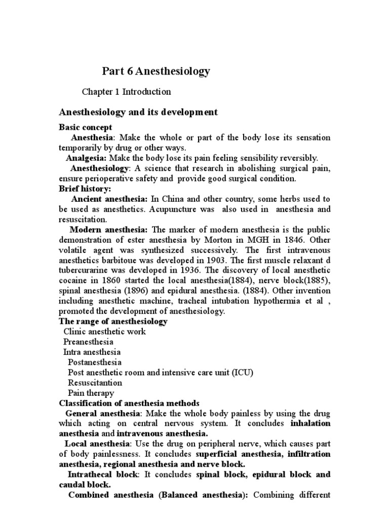 Part 6 Anesthesiology: Anesthesiology and Its Development | PDF ...