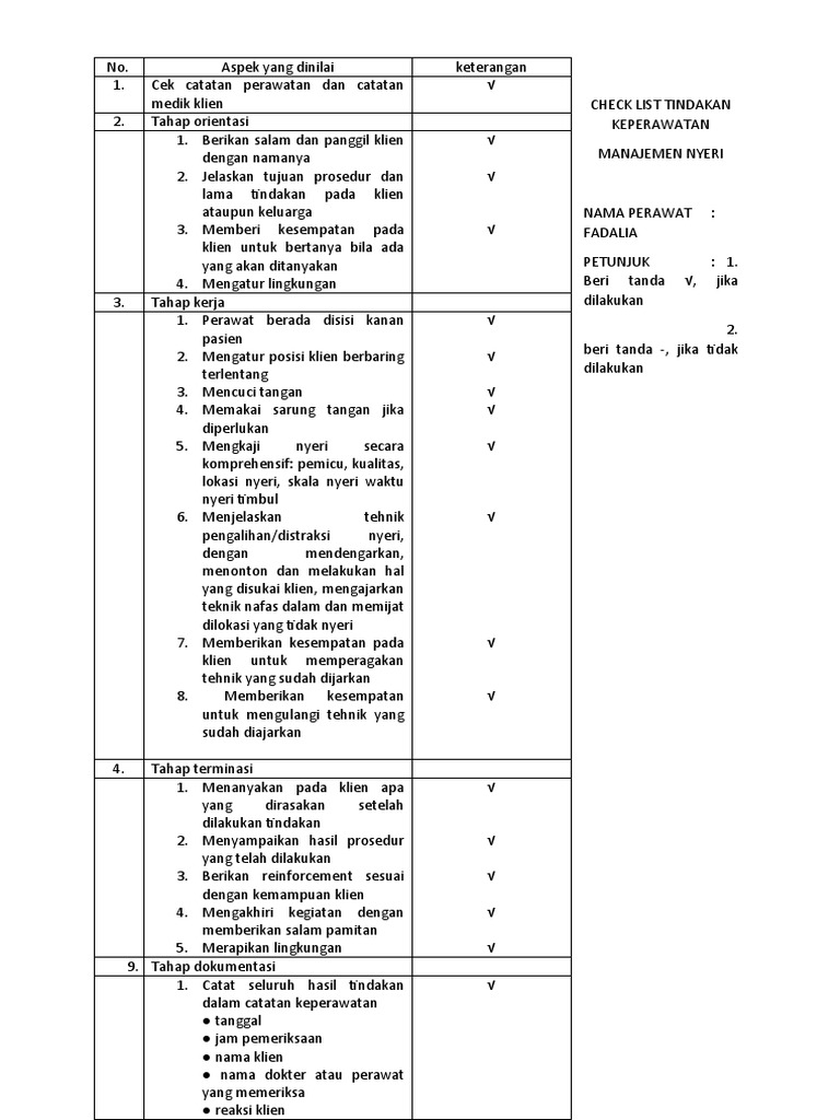 Checklist Manajemen Nyeri Perawat | PDF | Sains & Matematika