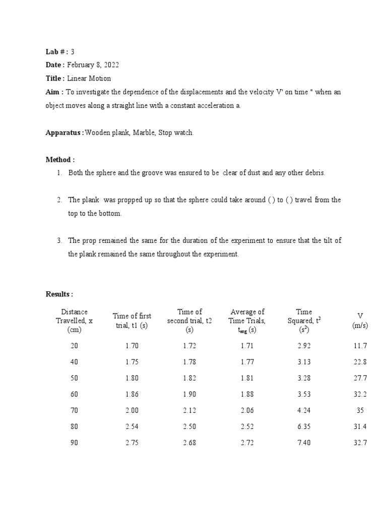 CAPE Physics Lab 3 | PDF | Velocity | Acceleration