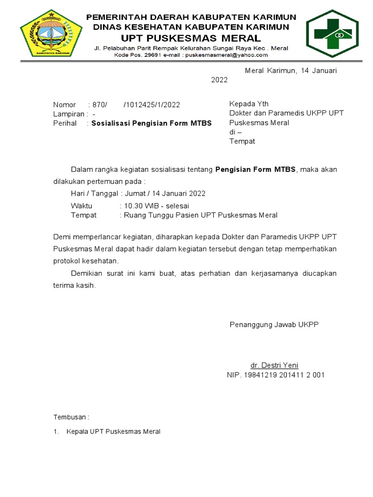 SURAT Undangan Sosialisasi Form Mtbs | PDF