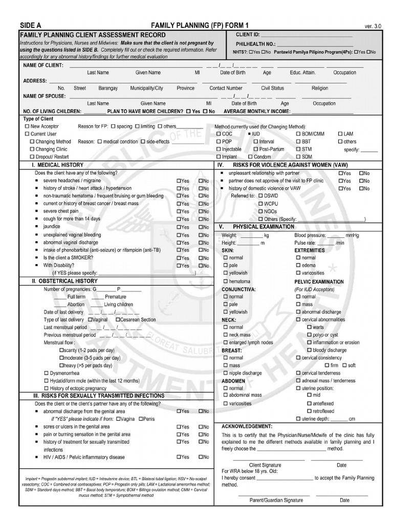 Family Planning (Form 1) ITR | PDF