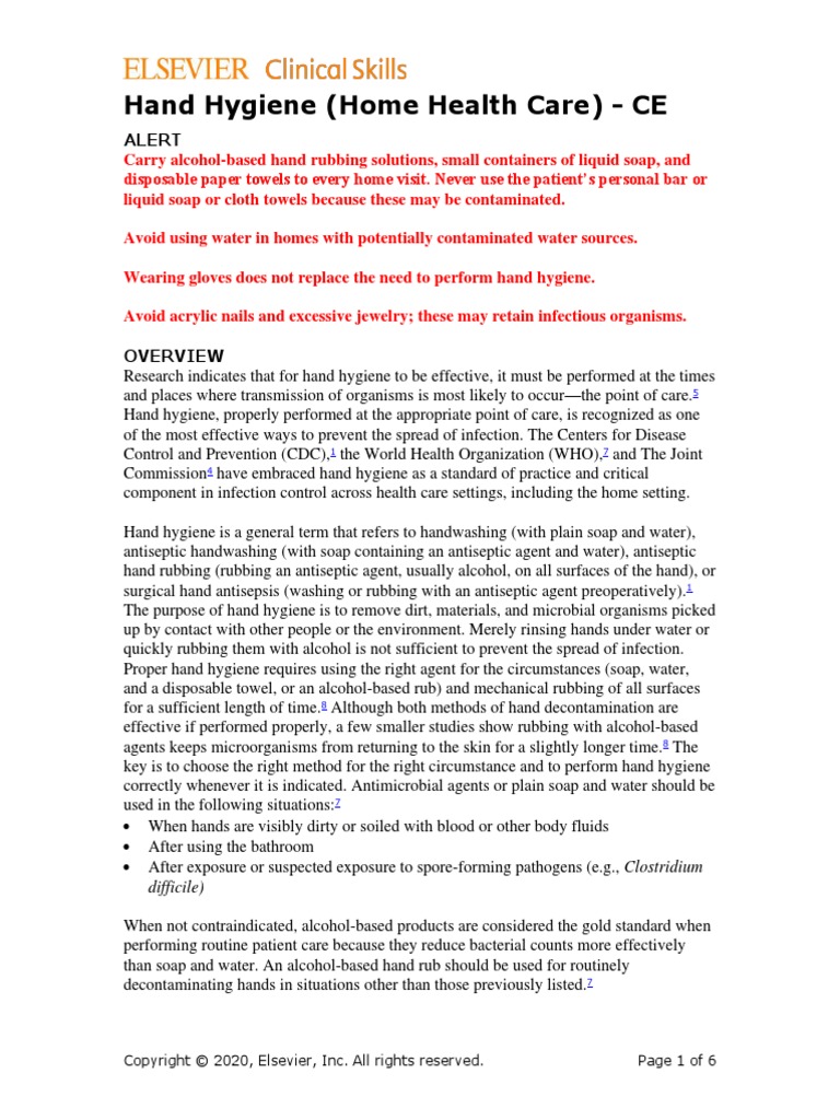 Hand Hygiene Skill Home Health Care 030420 | PDF | Hand Washing | Hygiene