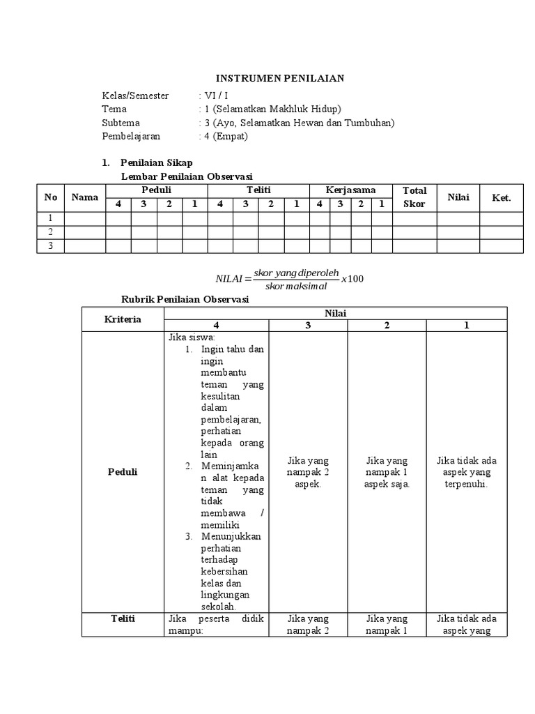 Instrumen Penilaian K6 T1 ST3 PB4 | PDF