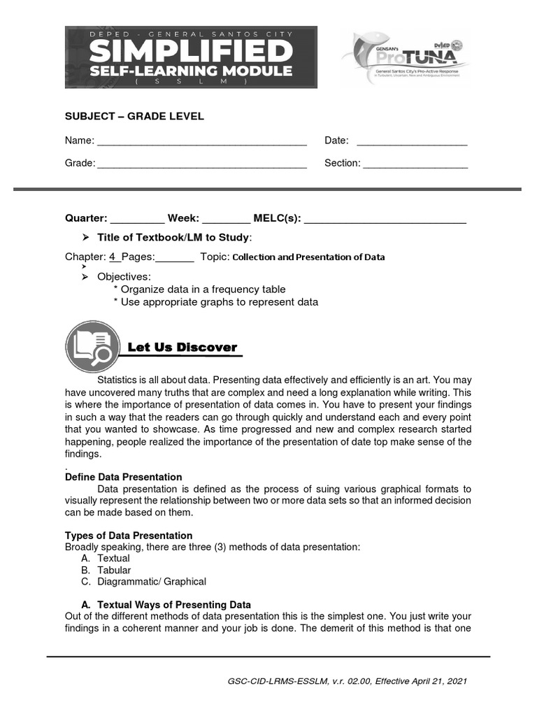 GRADE LEVEL DATA PRESENTATION | PDF | Scatter Plot | Pie Chart