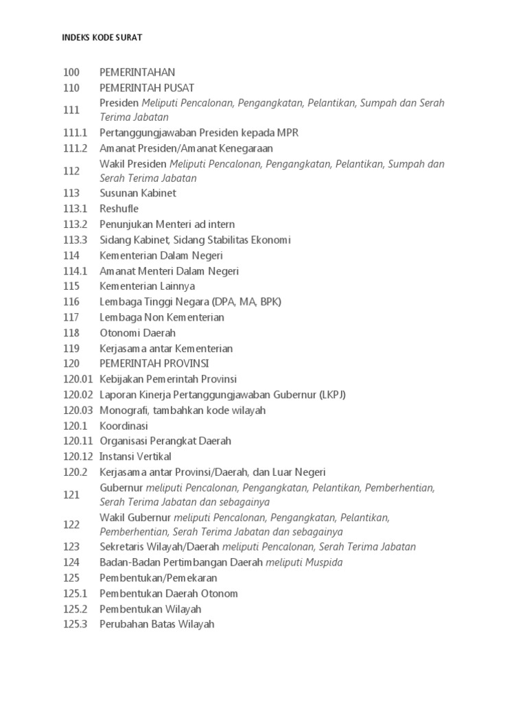 Indeks Kode Surat | PDF