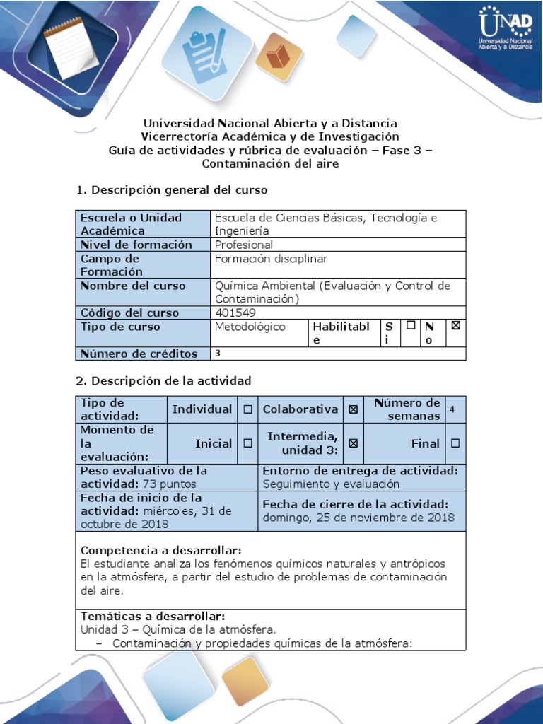 Guía de actividades y rúbrica de evaluación – Fase 3 – Contaminación del aire - Luis Danilo ...