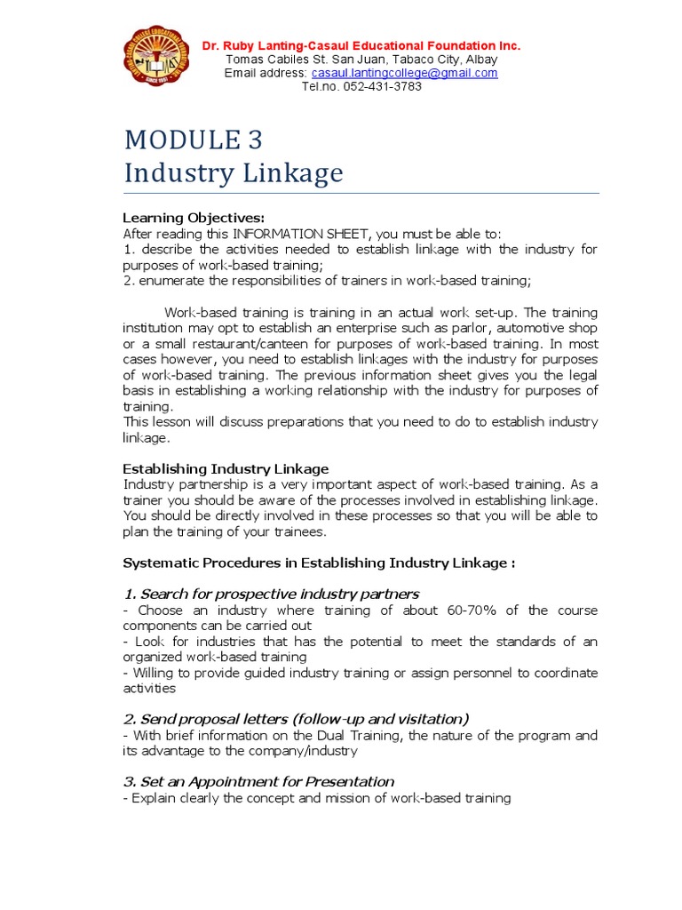 Module 3 Industry Linkage | PDF | Vocational Education | Learning