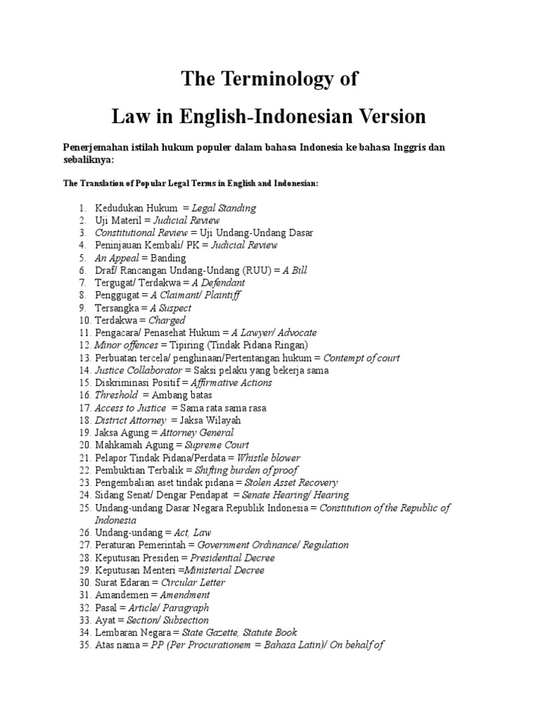 The Terminology of Law in English Indone | PDF | Public Law | Justice