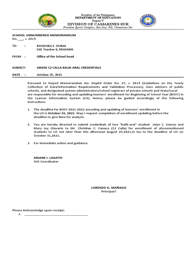 District Science Memo 2019 | PDF