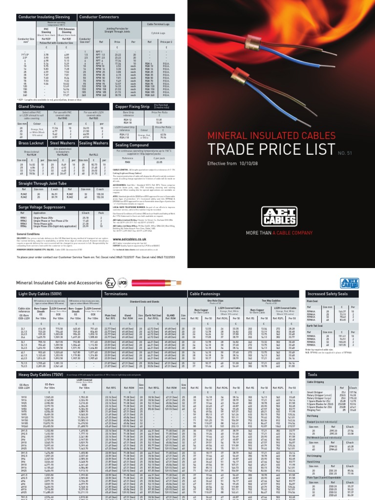 Trade Price List: Mineral Insulated Cables | PDF | Building Engineering ...