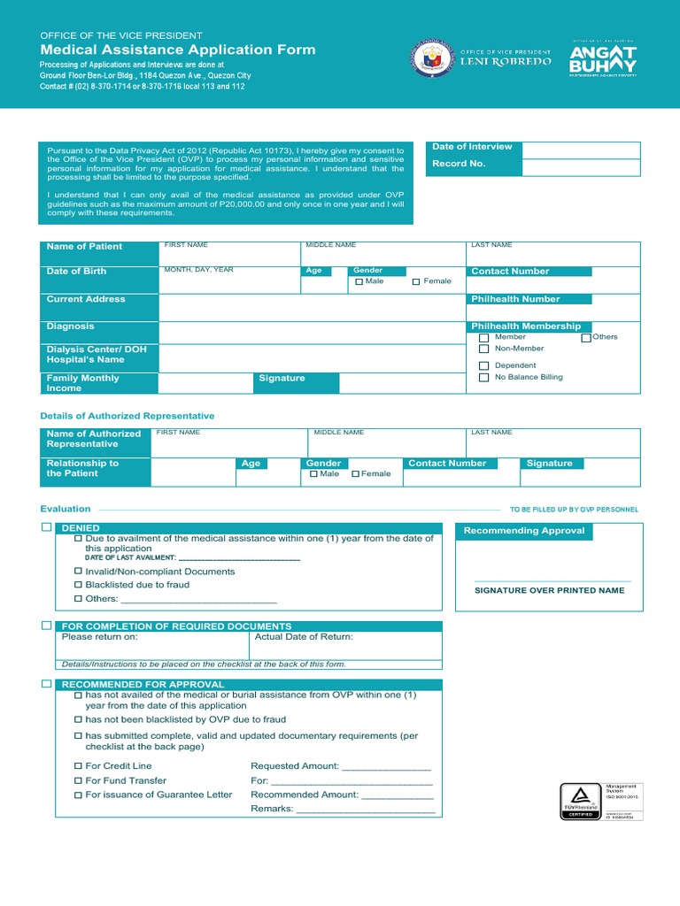 OVP Medical Assistance Application Form | PDF | Health Care | Medicine