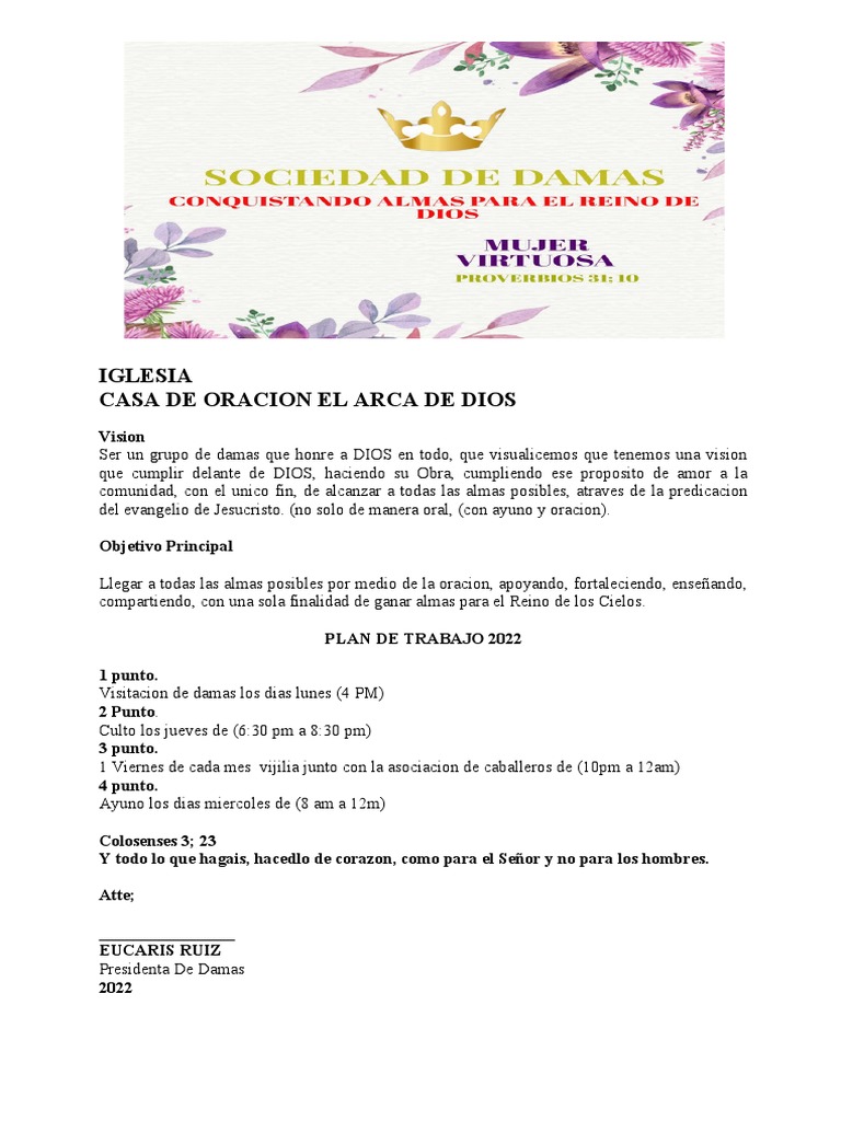 Cronograma Sociedad de DAMAS | PDF